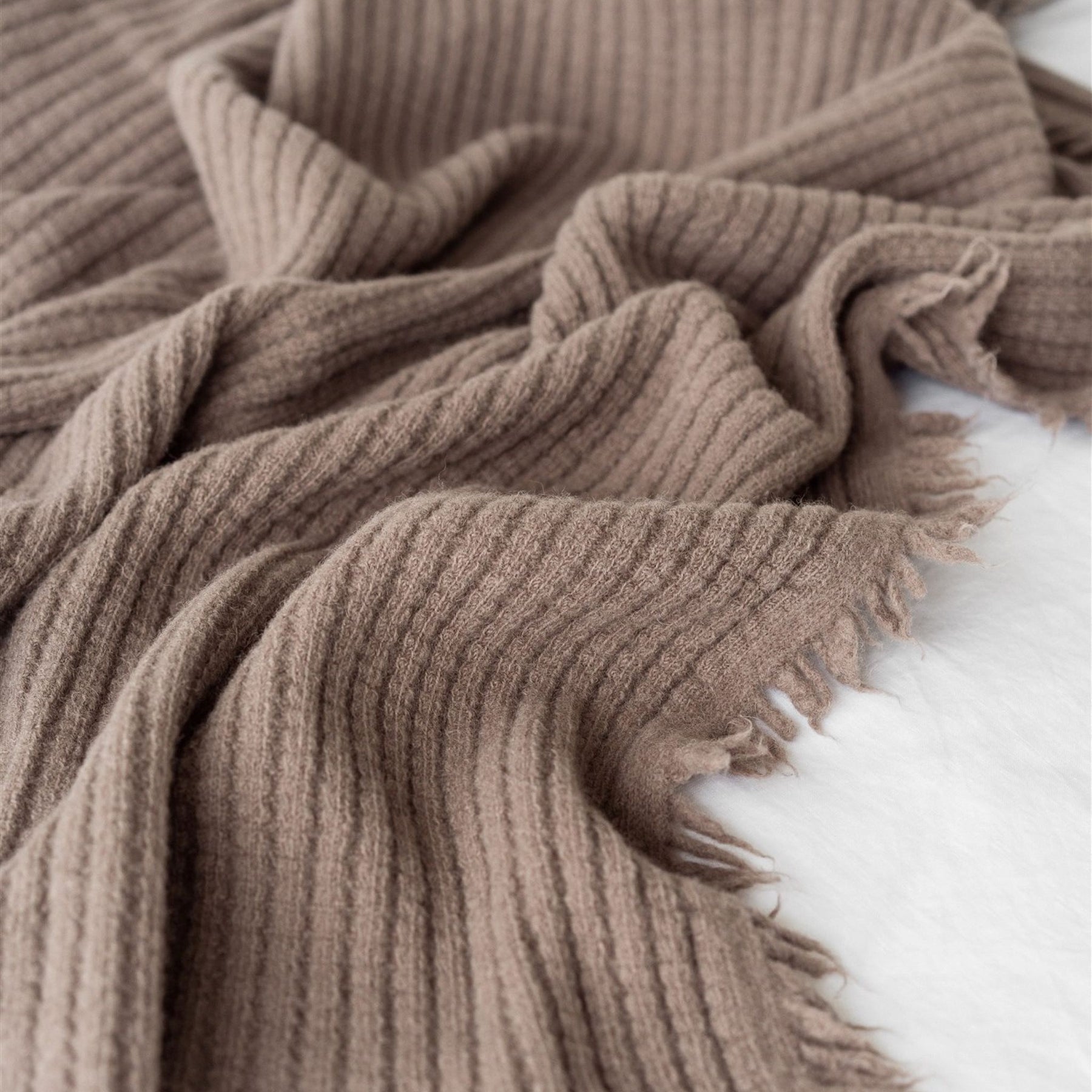 Mushroom Ribbed Wool Throw Blanket – Foxtrot Home