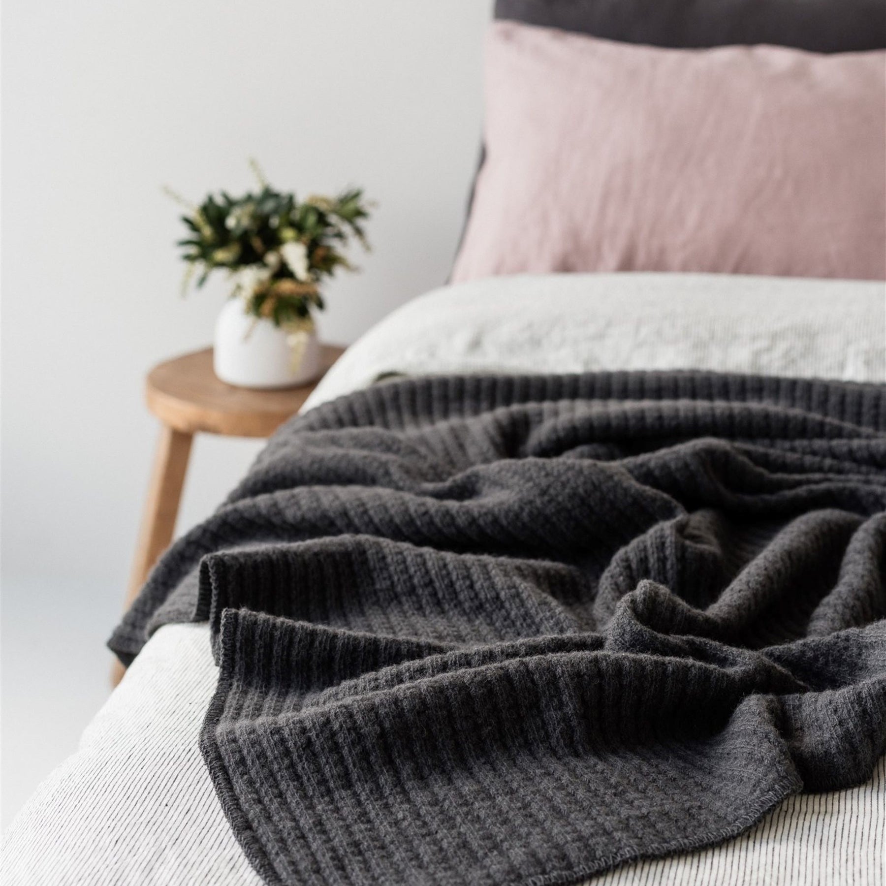 Charcoal Ribbed Wool Throw Blanket – Foxtrot Home