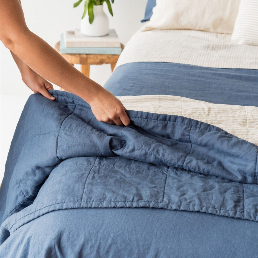 Coastal Blue & Sand Stripes Linen Quilt – Foxtrot Home